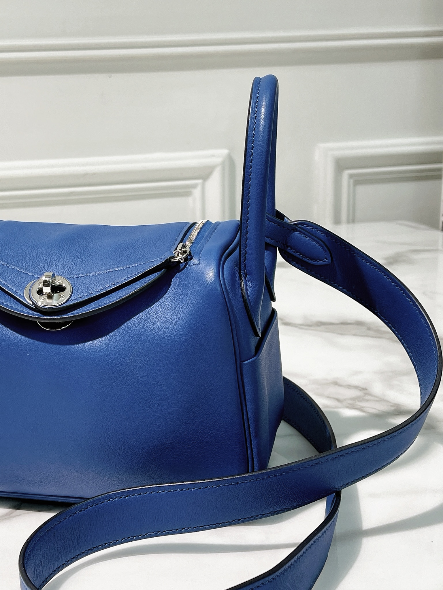 HERMES MINI LINDY, Blue France/Silver - AHLi - Melbourne Second-Hand Luxury